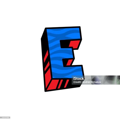 로고 문자 E 선형 개요 아이콘입니다 체적 마크 3d 색 대문자입니다 패턴이 있는 그림 흰색 바탕에 기호입니다 만화 스타일입니다 서커스의 이미지입니다 교육에 대한 스톡 벡터