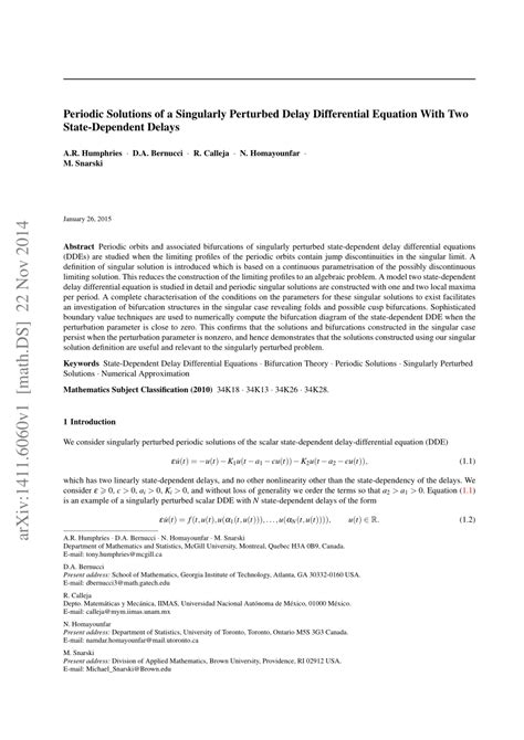 Pdf Periodic Solutions Of A Singularly Perturbed Delay Differential