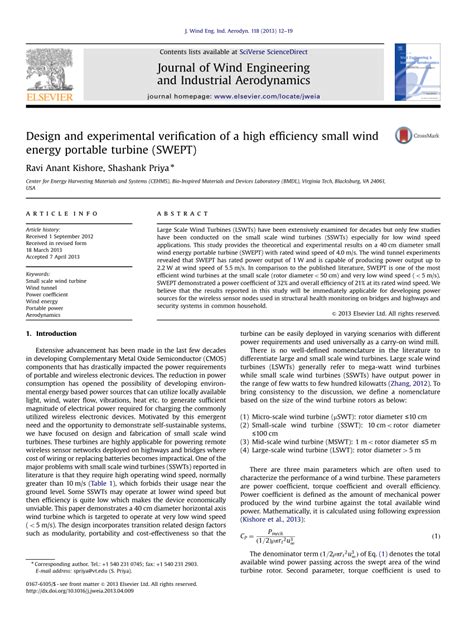 Pdf Design And Experimental Verification Of A High Efficiency Small Wind Energy Portable