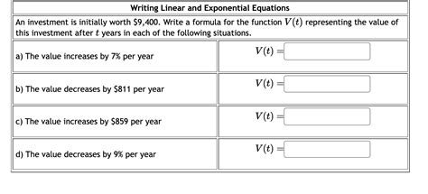Solved Writing Linear And Exponential Equations An