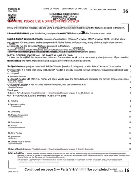 Form G 49 General Excise Use Annual Return And Reconciliation Form Vp
