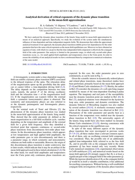 Pdf Analytical Derivation Of Critical Exponents Of The Dynamic Phase