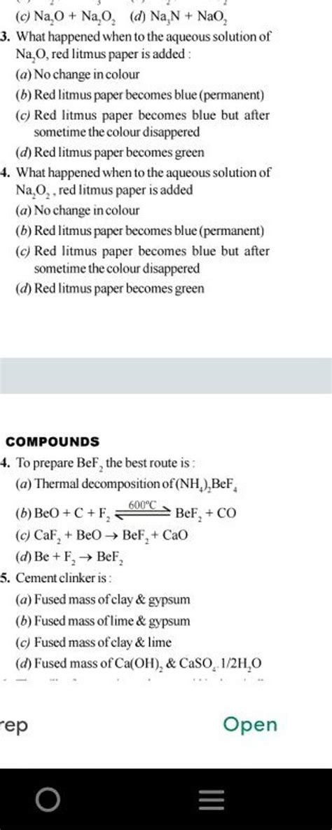 What Happened When To The Aqueous Solution Of Na2 O Red Litmus Paper Is