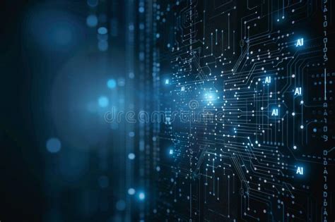 Abstract Ai Digital Network With Blue Lights Futuristic Data Flow Cyber Connections Advanced