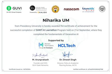 niharika u m on linkedin learningjourney certificationunlocked aiinnovation growthmindset