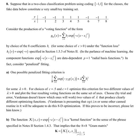 Suppose That In A Two Class Classification Problem Chegg