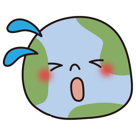 焦っている地球の無料フリーイラスト かわいい手描きの無料素材「てがきっず」保育園・小学校・介護施設にぴったりのフリー素材イラスト