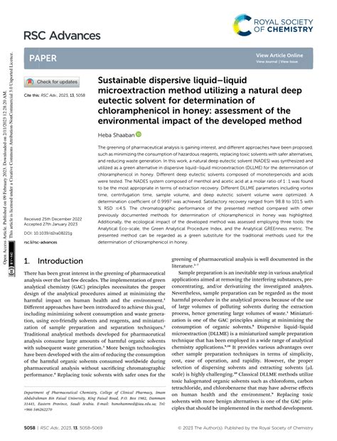 Pdf Sustainable Dispersive Liquidliquid Microextraction Method Utilizing A Natural Deep