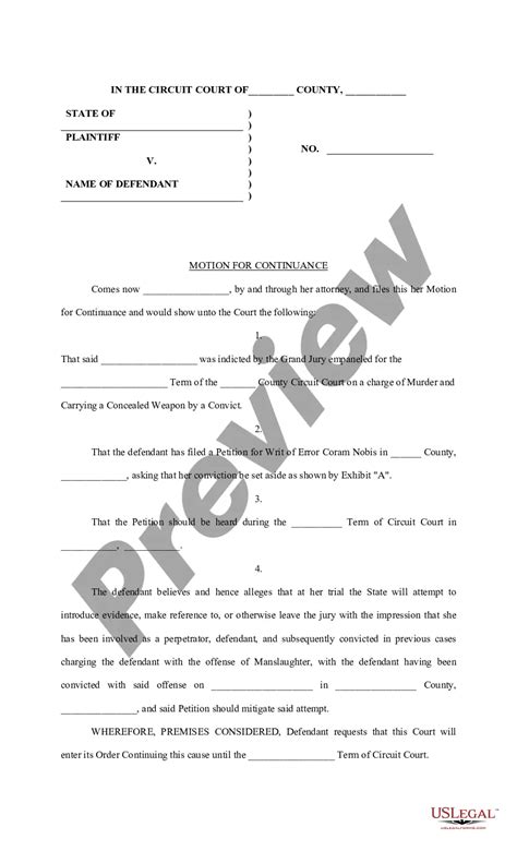Motion For Continuance Us Legal Forms