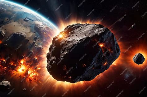 Impact Of Asteroid Meteor Comet Collision Explosion Over Planet Earth