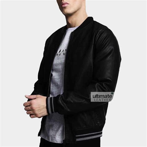 Get Mens Casual Leather Jacket Rib Knit Jacket Ultimate Leather