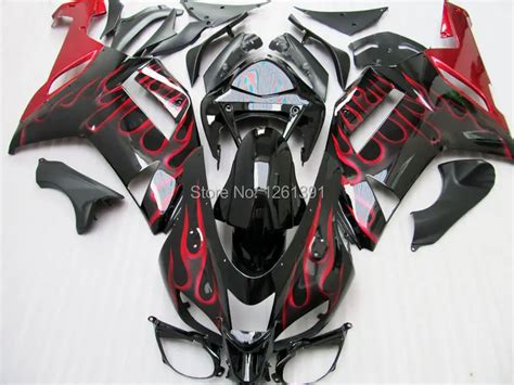 Injection Black Red Flame Fairing Kit For Kawasaki Ninja Zx 6r 636 07