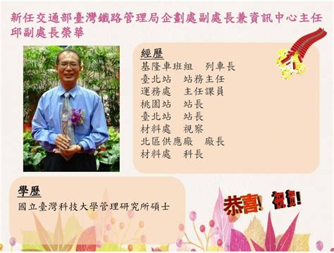Fun臺鐵 任重道遠：恭喜 邱榮華副處長 榮任交通部臺灣鐵路管理局 企劃處副處長兼資訊中心主任