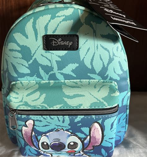 Loungefly Disney Lilo Stitch Blue Tropical Leaves Mini Backpack New