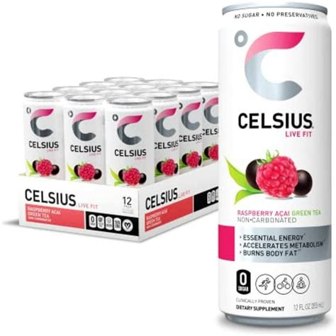 Celsius Essential Energy Drink Raspberry Acai Green Tea 12 Fl Oz