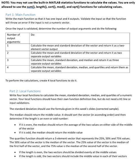 Solved NOTE You May Not Use The Built In MATLAB Statistics Chegg