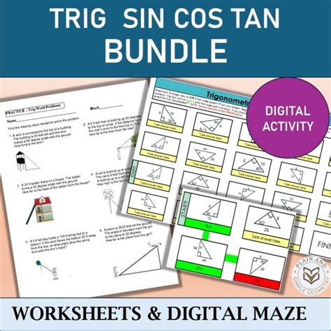 Geometry Unit 6 Trig Sin Cos Tan Bundle Word Problems And Maze Bundle
