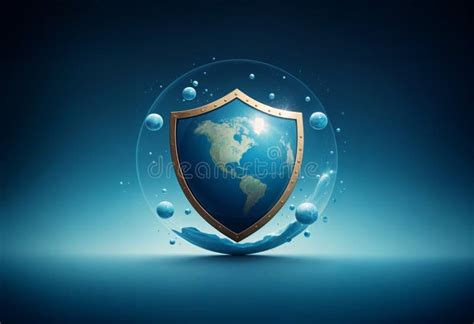 World Map In Shield With Ozone Molecules On Blue Background Stock