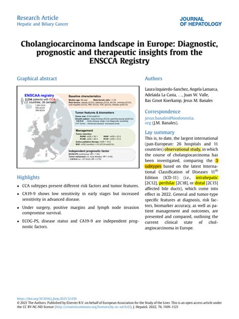 Cholangiocarcinoma Landscape In Europe Diagnostic Prognosis And