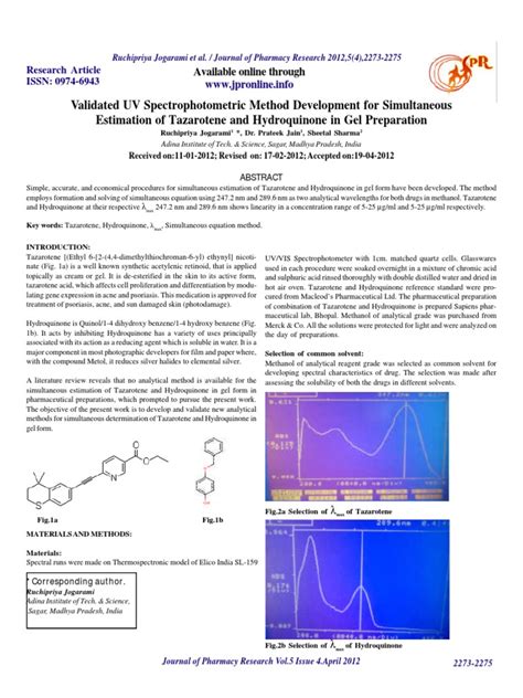 Validated Uv Spectrophotometric Method Development For Simultaneous Estimation Of Tazarotene And