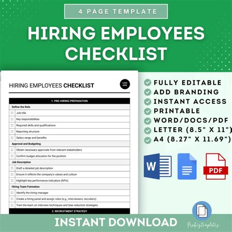 Hiring Employees Checklist Probiztemplates
