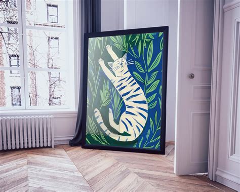 Blue Cat Art Print Printable Art Poster Downloadable Print Abstract Cat