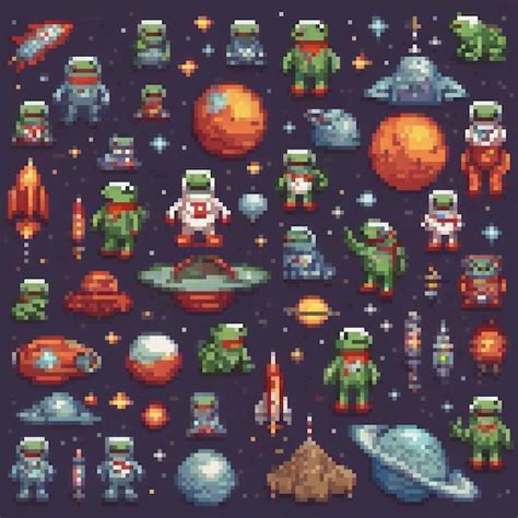 Pixel Art Space Invaders Game Set Premium Ai Generated Image