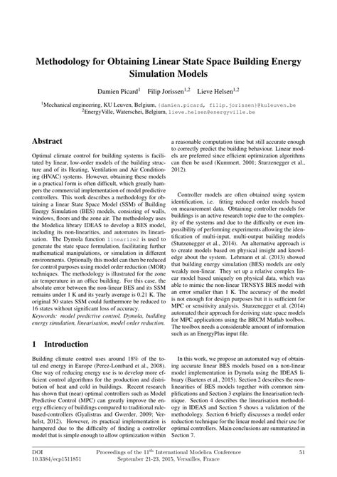 PDF Methodology For Obtaining Linear State Space Building Energy Simulation Models