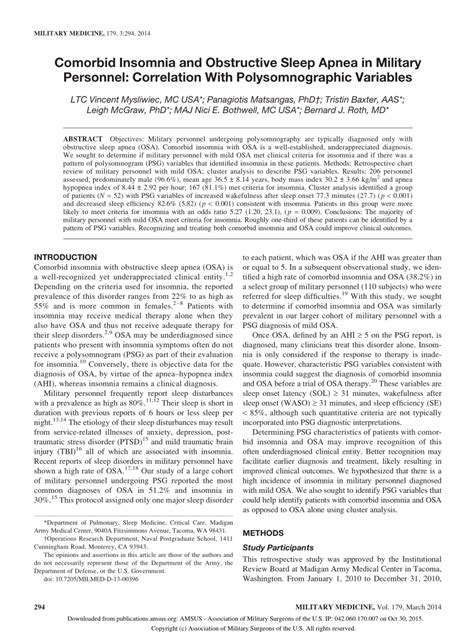 Pdf Comorbid Insomnia And Obstructive Sleep Apnea In Military