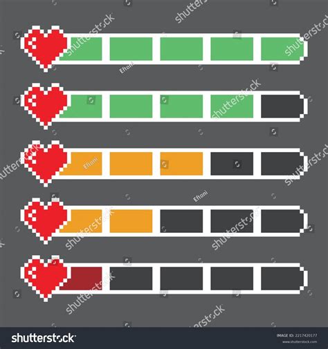 Pixel Art Health Bar Indikator Set Stock Vector Royalty Free