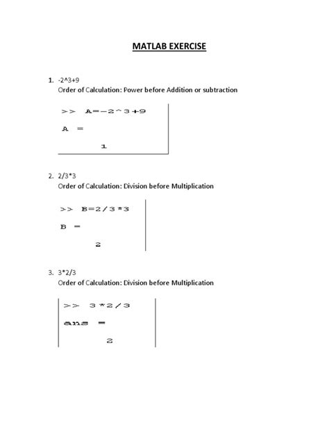 Matlab Exercise 1 2 39 Order Of Calculation Power Before Addition