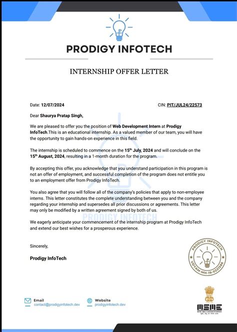 Shaurya Pratap Singh On Linkedin Internship Prodigyinfotech Team