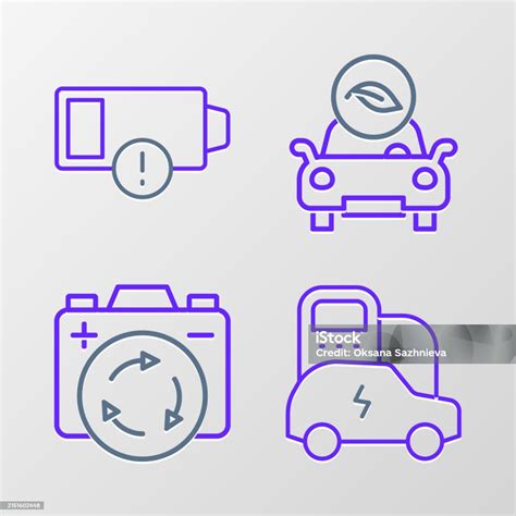 세트 라인 전기 자동차 재활용 기호가 있는 배터리 에코 및 배터리 부족 아이콘 벡터 Friendly Match에 대한 스톡 벡터 아트 및 기타 이미지 Friendly
