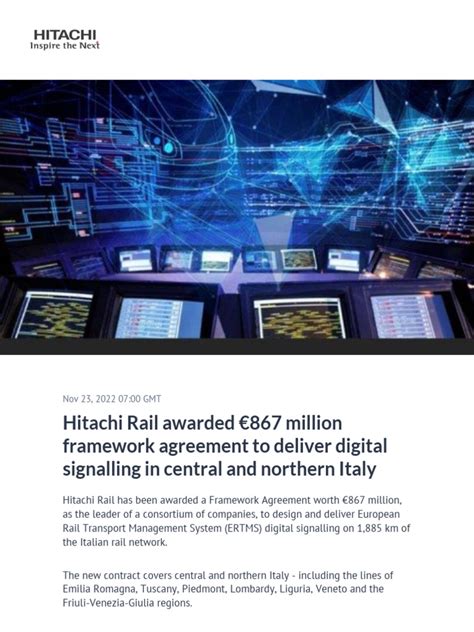 Hitachi Rail Awarded 867 Million Framework Agreement To Deliver Digital