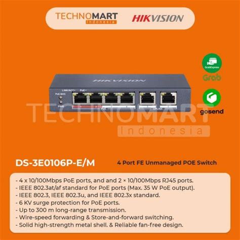 Promo Ds 3e0106p E M Hikvision 4 Port Fast Ethernet Unmanaged Poe Switch Diskon 23 Di Seller