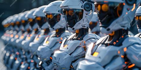 Premium Photo Cuttingedge Robotics Lineup Symbolizing Tech And Innovation Concept Robotics