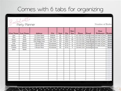 Bachelorette Party Planner Template Google Sheets Excel Spreadsheet