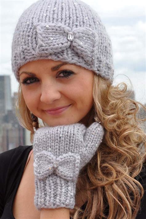 Snow Princess” Girls And Adult Sequin Hat And Mitten Set With Bow