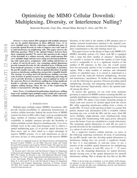 Optimizing The Mimo Cellular Downlink Multiplexing Diversity Or Interference Nulling Deepai