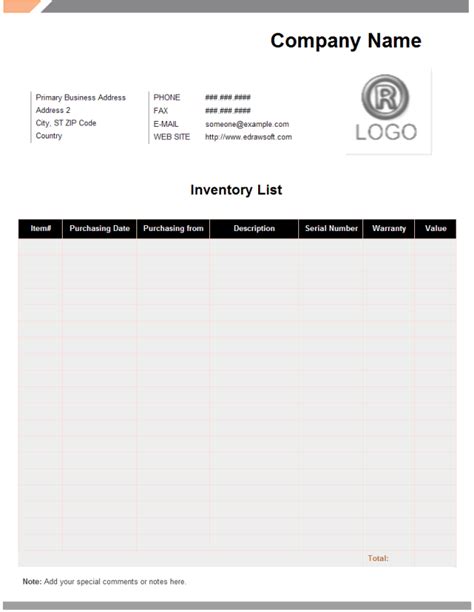 Product Inventory List Free Product Inventory List Templates