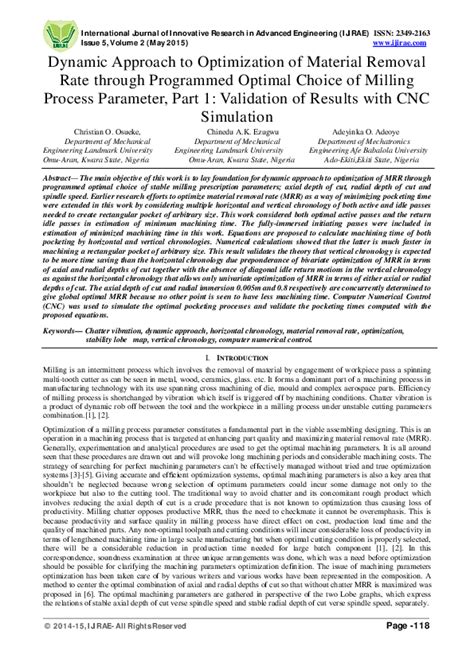 Pdf Dynamic Approach To Optimization Of Material Removal Rate Through Programmed Optimal