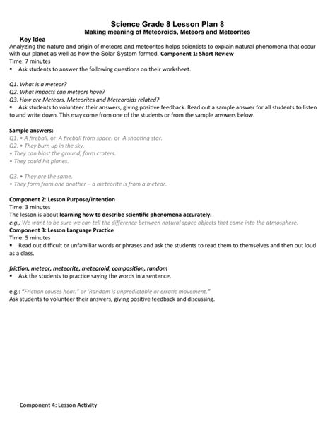 Meteoroids Meteors Meteorites Lesson Plan