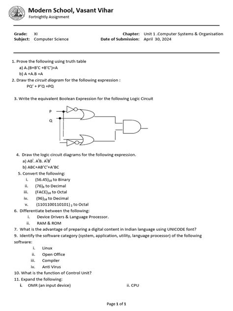 Computer Science Assignment For Grade Xi Pdf