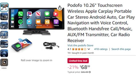 Podofo 1026 Touchscreen Wireless Apple Carplay Portable Car Stereo