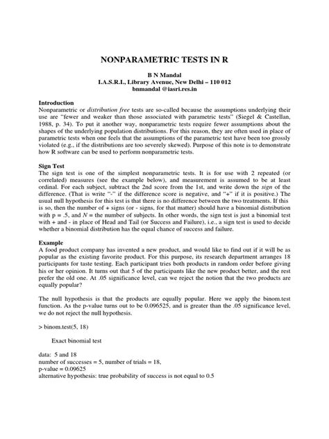 nonparametric tests in r pdf p value statistical hypothesis testing