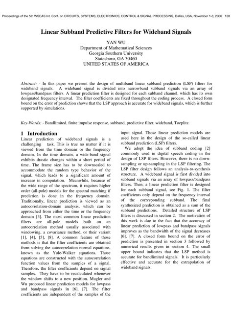 Pdf Linear Subband Predictive Filters For Wideband Signals