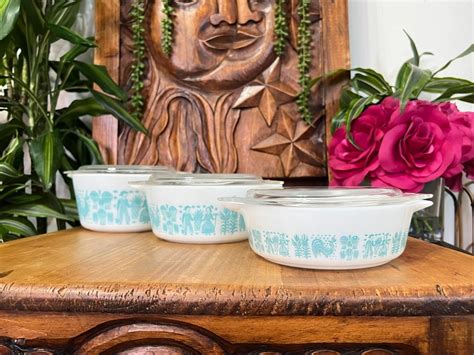 Vintage Pyrex Promotional All Turquoise On White Butterprint Etsy