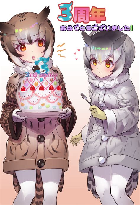Northern White Faced Owl And Eurasian Eagle Owl Kemono Friends Drawn