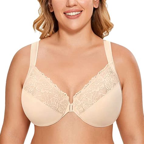 Womens Front Closure Bras Plus Size Lace Full Coverage Underwire Bra