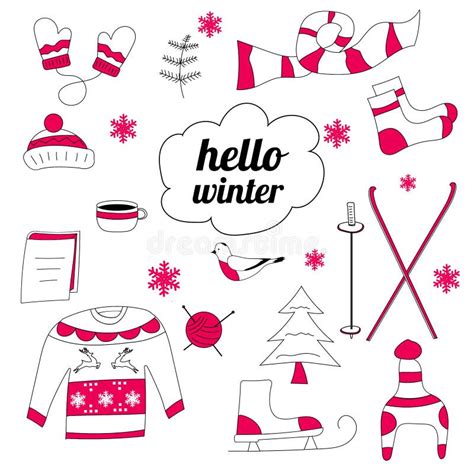 Winter Set Set Of Winter Items Things Stock Vector Illustration Of